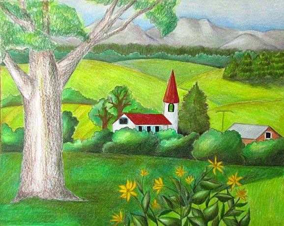 Spring Landscape Drawing at PaintingValley.com | Explore collection of ...