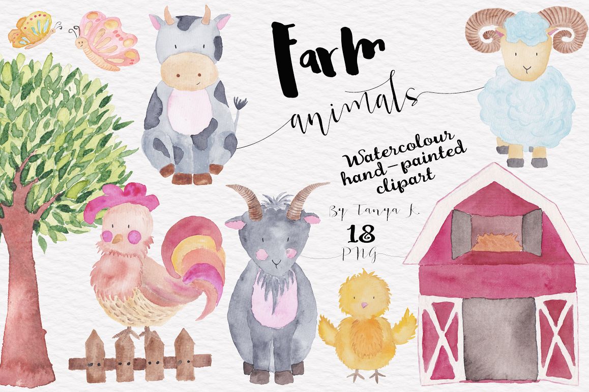 Watercolor Farm Animals at PaintingValley.com | Explore collection of ...