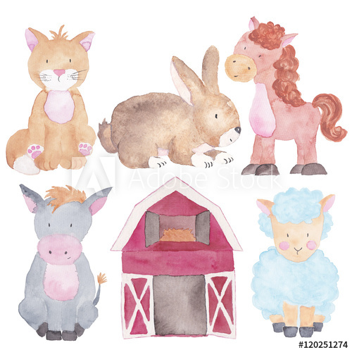 Watercolor Farm Animals at PaintingValley.com | Explore collection of ...