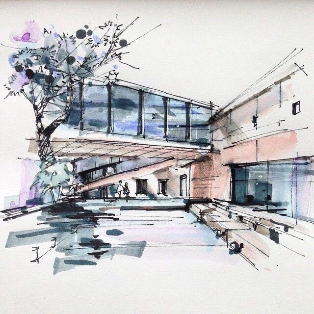 Modern Architecture Sketches at PaintingValley.com | Explore collection ...